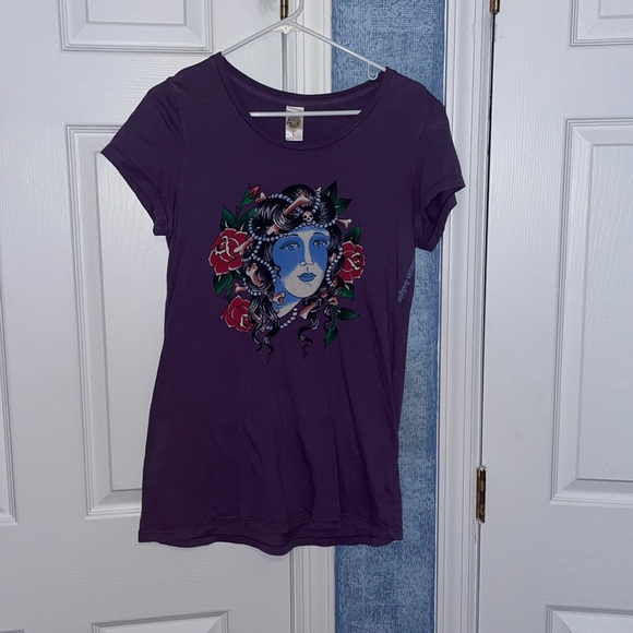 Ed Hardy | Tops | Ed Hardy Purple Female Portrait Tee | Poshmark